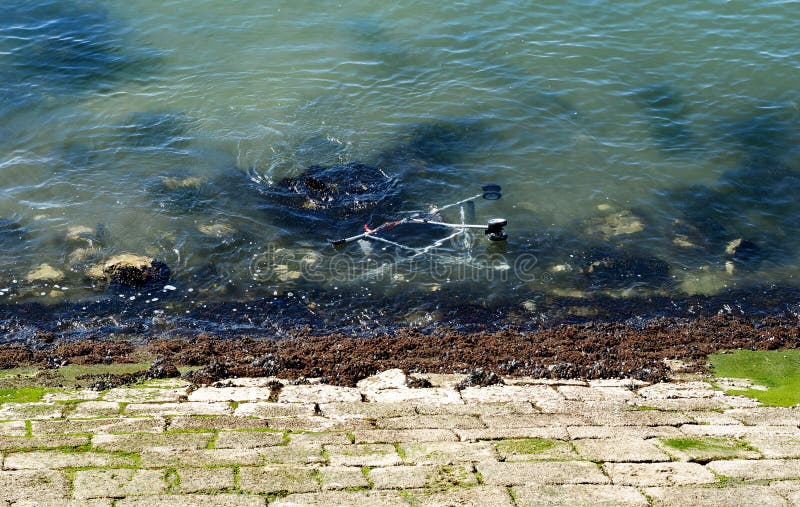 Sea pollution at port stock image. Image of environment - 157694659