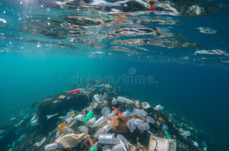 Underwater Scene of Ocean Pollution with Plastics Stock Image - Image ...