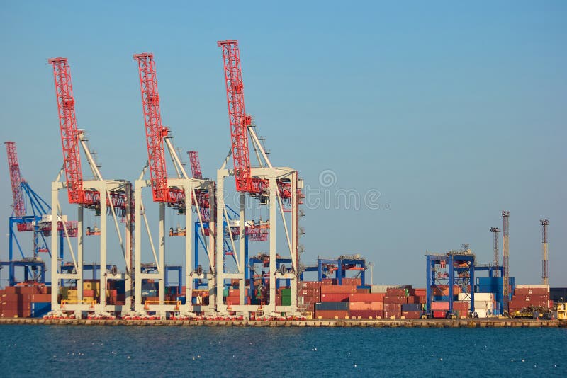 Sea port containers. stock image. Image of manufactured - 117074933