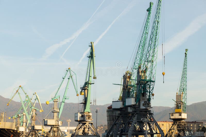 Sea Port, Crane in Dock, Logistics and Delivery, Dry-cargo Ship Stock ...