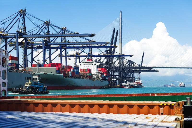 Sea Port and Cranes in China Stock Image - Image of crane, shipyard ...