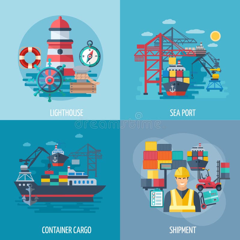 Sea port icons set stock vector. Illustration of lifeguard - 44889135