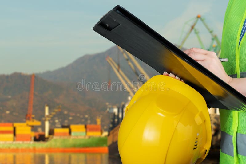 Sea Port Logistic, Freight Containers and Logistics Worker in the Dock ...