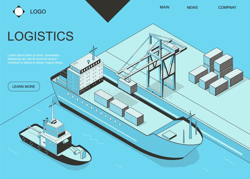 Sea Port Logistics Concept Card Landing Web Page Template. Vector Stock ...