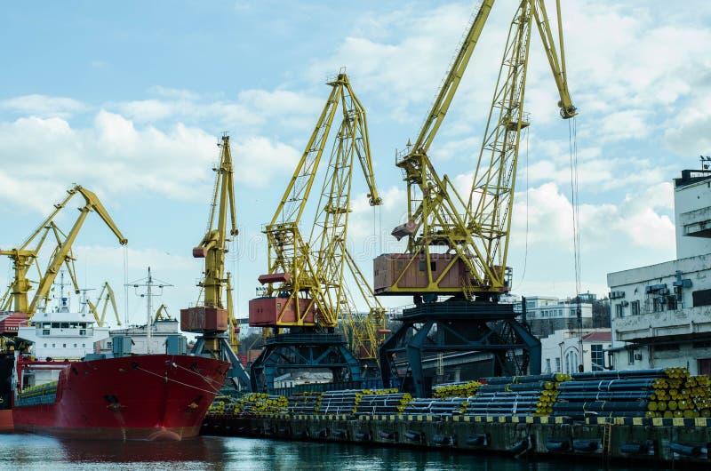 Sea Port. Ships are in the Port. Port Cranes. Stock Photo - Image of ...