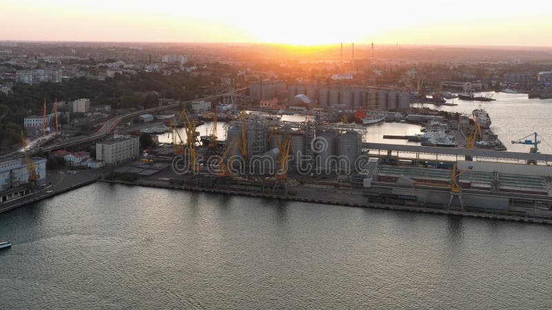 Sea Port with Tower Cranes and Grain Terminals. Editorial Photo - Image ...