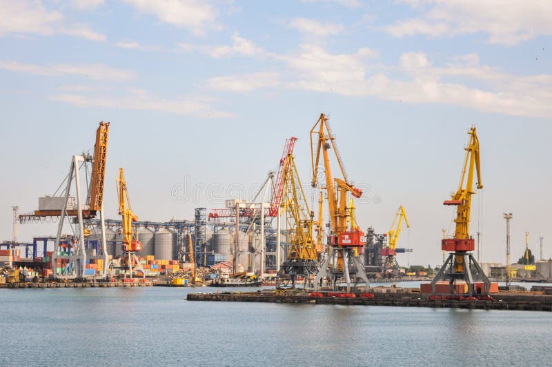 Sea Port, Unloading a Ship, Containers, Cargo Stock Photo - Image of ...