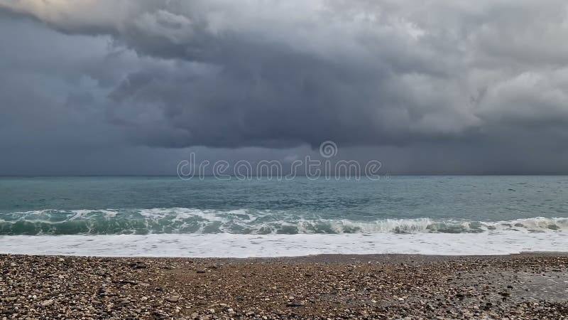 The Sea before the Rain, Big Waves, Windy Weather, Cold, Cloudy Sky ...