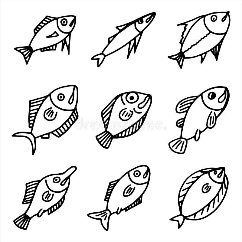 Sea and River Fish Icons Set. Isolated Objects Stock Vector ...