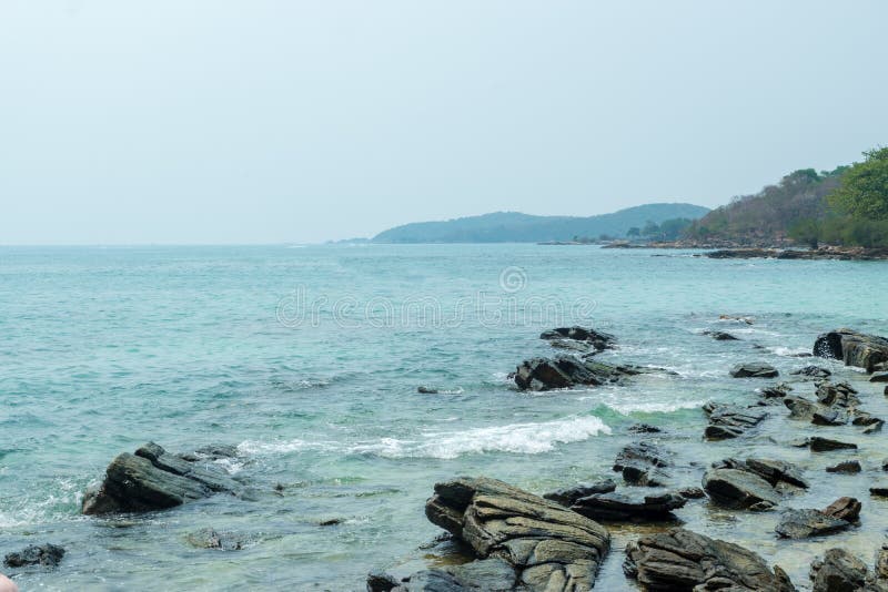 The Sea Rocks with Mini Splashing Waves Stock Photo - Image of hard ...