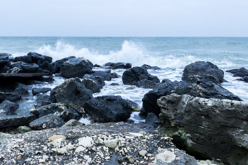 Sea and rocks stock image. Image of weather, storm, splashing - 47905309