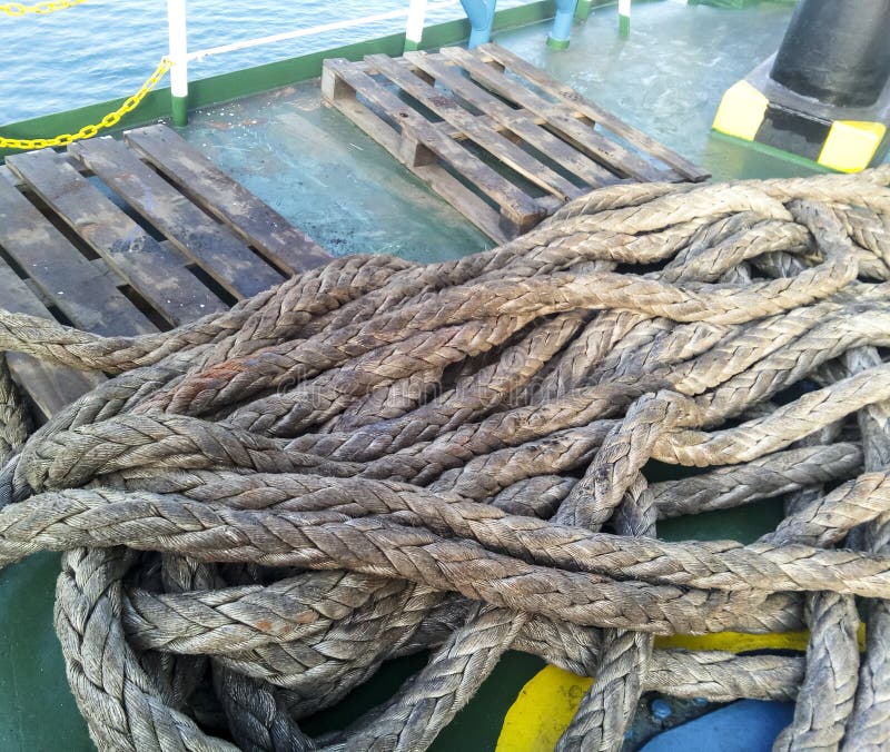 The Sea Rope on the Deck of the Ship Stock Photo - Image of docking ...
