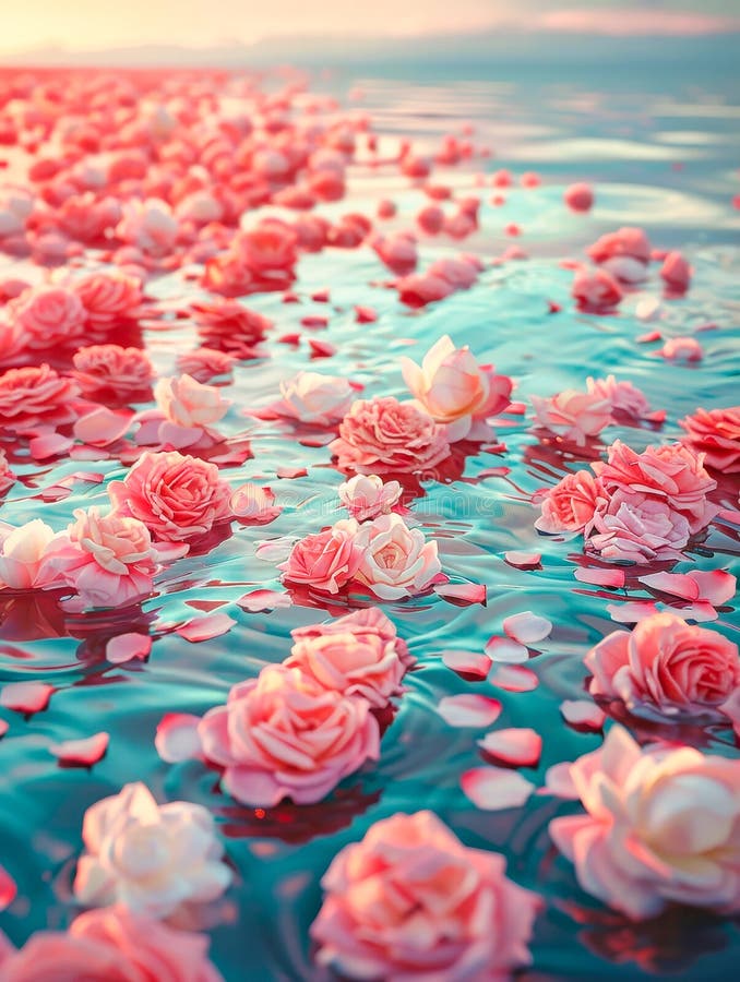 A Sea of Roses at Sunset stock image. Image of reflection - 332134101