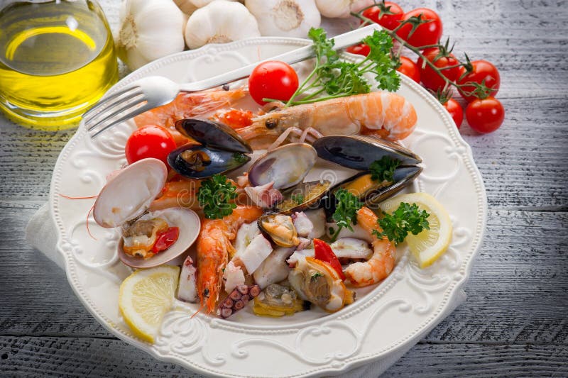 Appetizing Seafood Platter. Stock Photo - Image of appetizing, cooking ...
