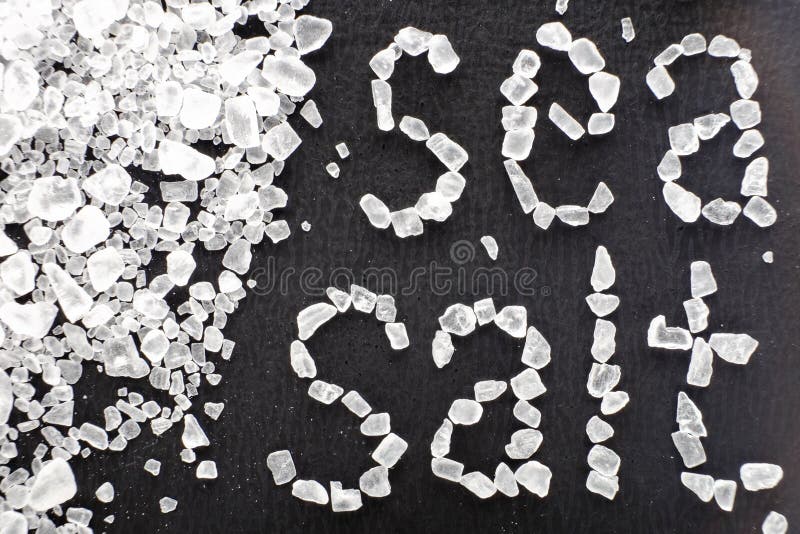 Sea Salt on Black Background, Top View. Stock Image - Image of cooking ...