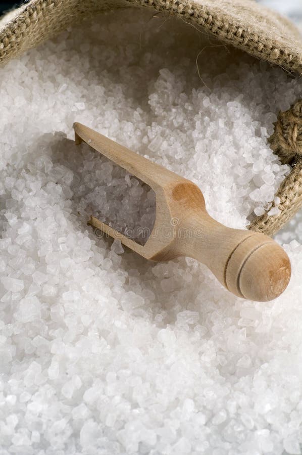 Sea salt in a burlap sack stock image. Image of macro - 9263091