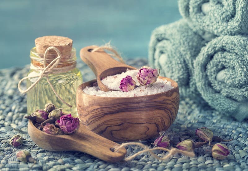 Sea Salt with Dry Rose Petals Stock Photo - Image of peaceful, still ...