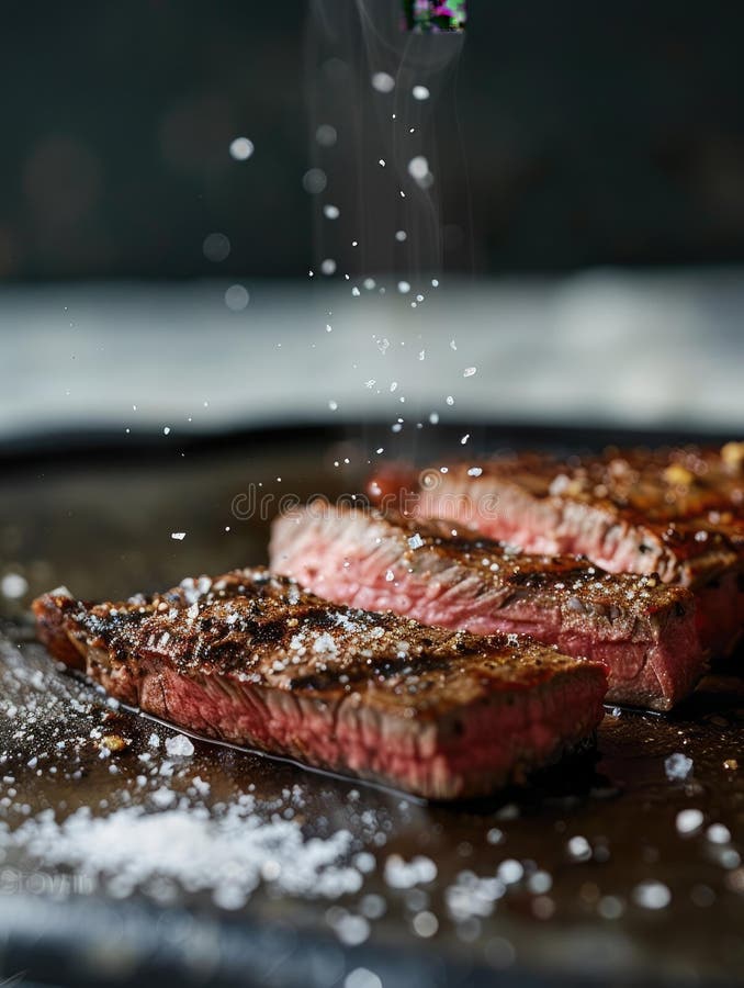 Sea Salt Flakes Falling Onto Grilled Steak Stock Illustration ...