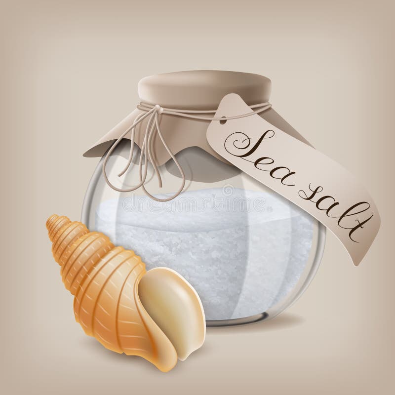 Sea Salt in a Glass Jar and Seashell. Vector Illustration Stock Vector ...