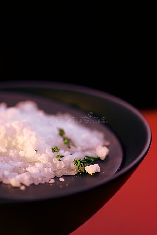 Sea Salt with Herbs on Ceramic Plate Stock Photo - Image of food ...