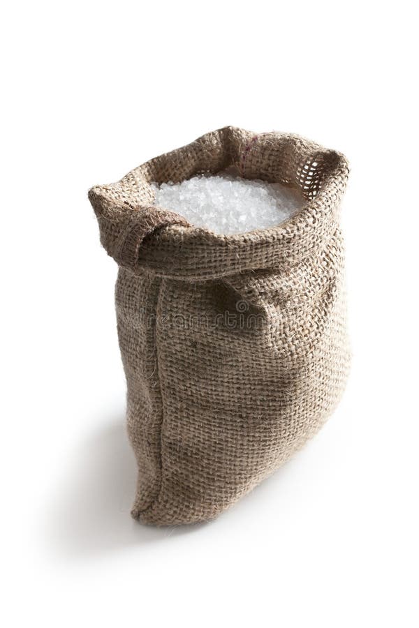 Sea salt in a burlap sack stock image. Image of bath, scoop - 9263091