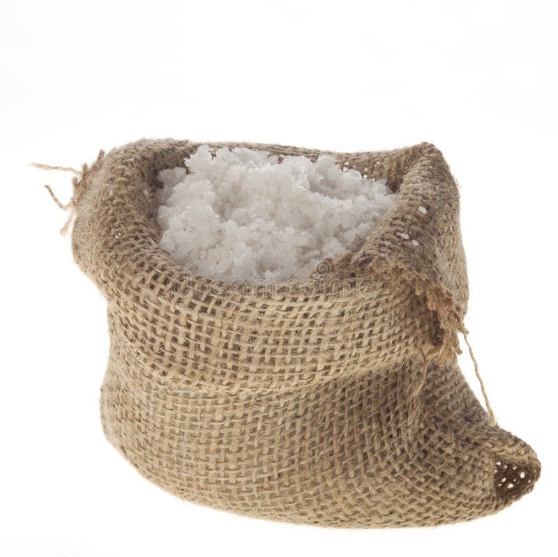 Sea Salt In Jute Sack Isolated On White Background Stock Photo - Image ...