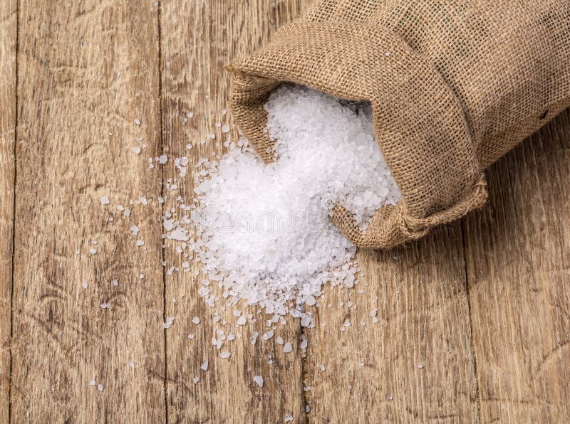 Sea salt in jute sack stock image. Image of food, flavor - 78515865
