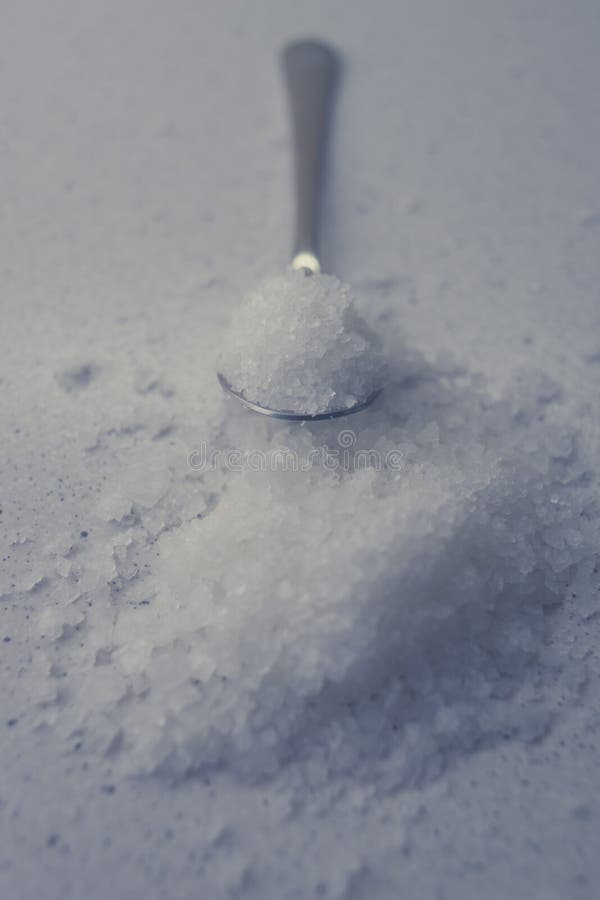 Sea Salt on the Marble Table and in Spoon Stock Photo - Image of bath ...