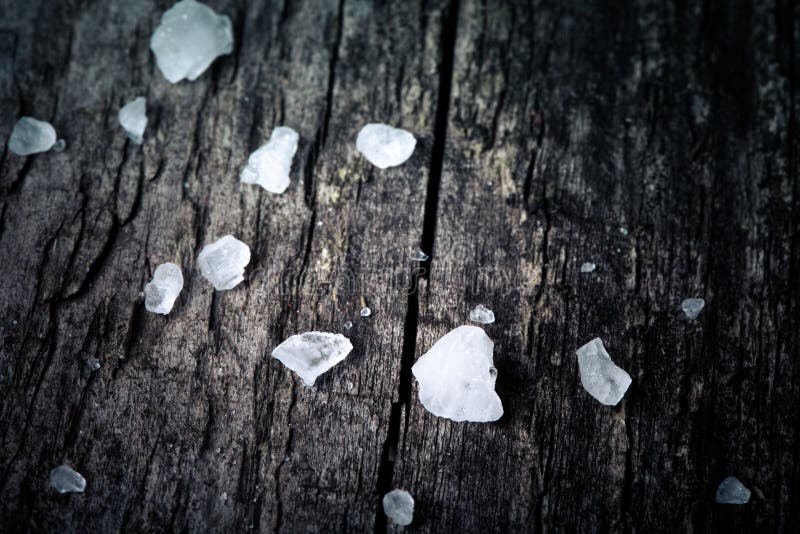 Sea Salt in an Old Utensils on Wooden Table Stock Image - Image of care ...