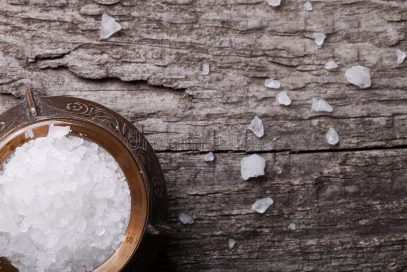 Sea Salt in an Old Utensils on Wooden Table Stock Image - Image of ...