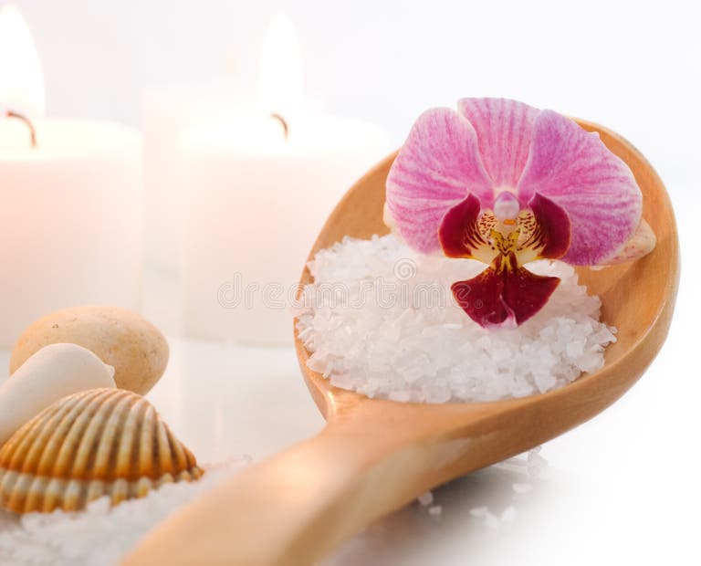 Sea salt with orchid stock photo. Image of homeopathic - 11731640