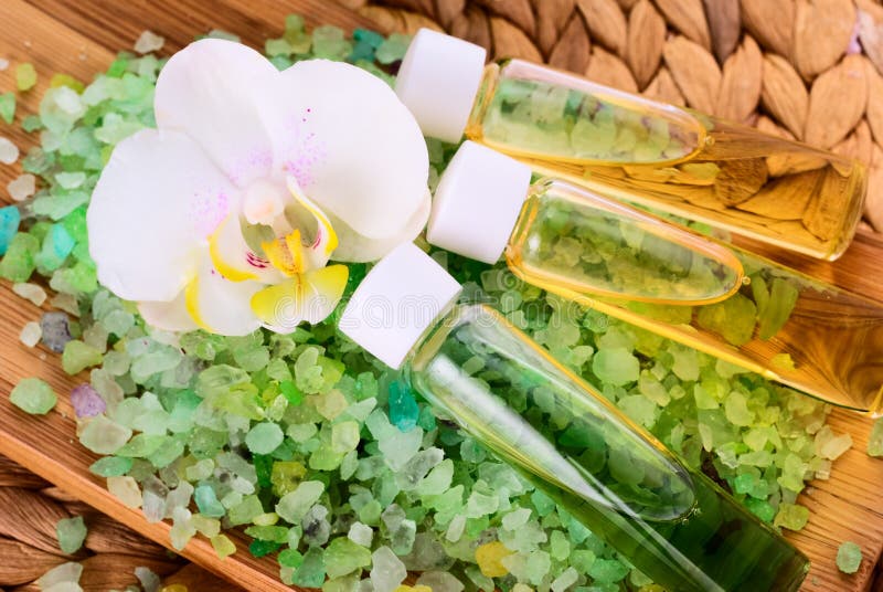 Sea Salt with Orchid and Oil Stock Image - Image of care, bath: 10950001