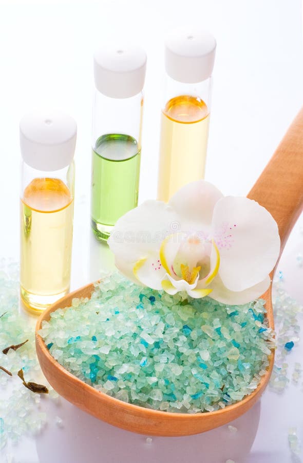 Sea Salt with Orchid and Organic Oil Stock Image - Image of health ...