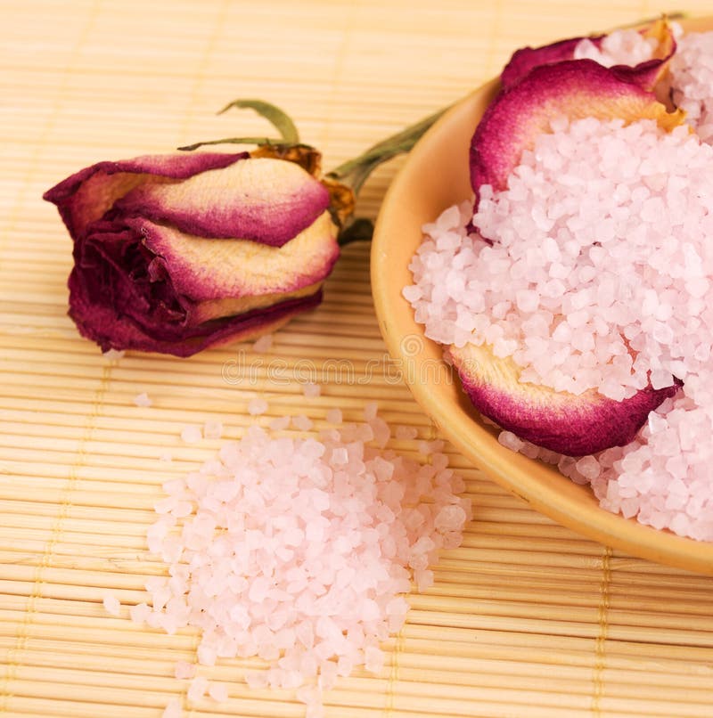 Sea salt and rose petals stock image. Image of pink, herbal - 21021929