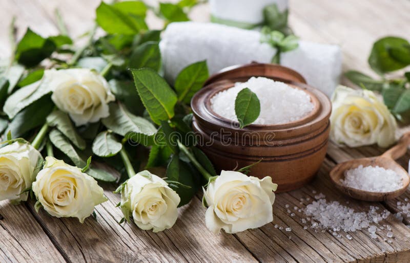 Sea Salt with Roses. Spa Concept. Stock Image - Image of toiletry ...