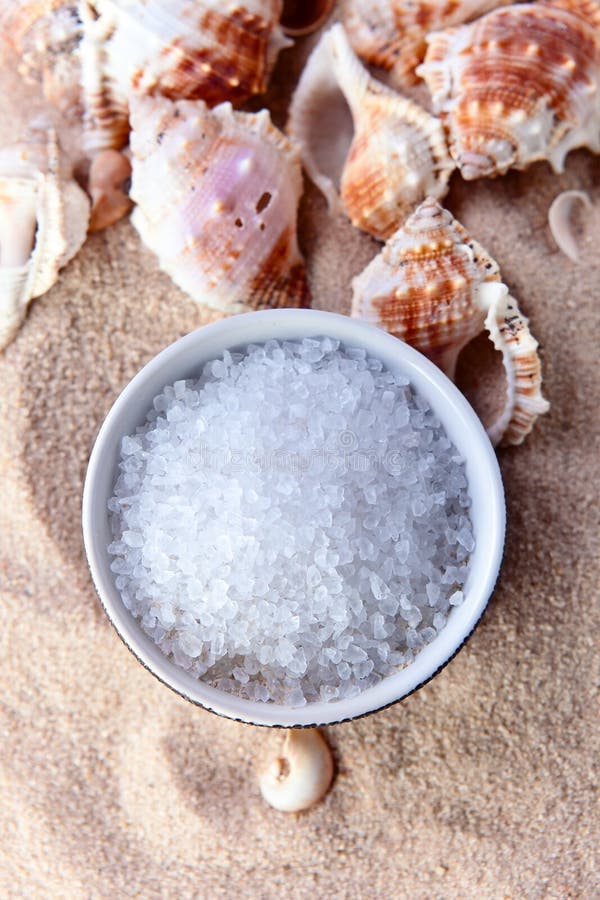 Sea Salt with Shells on a Background of Blue Sky Stock Image - Image of ...