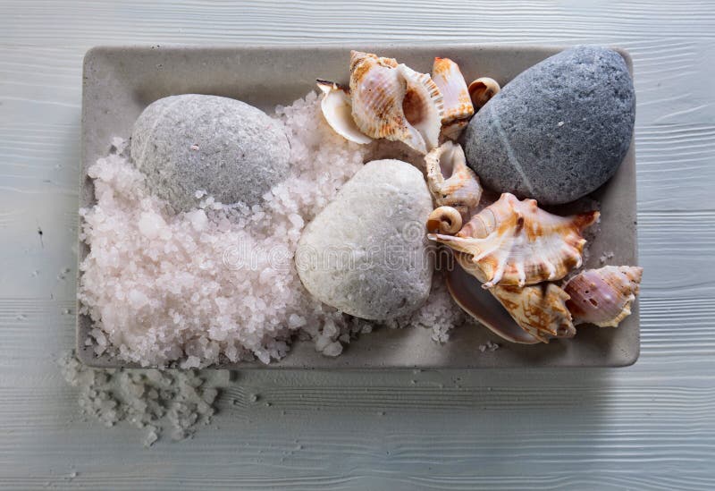 Sea Salt with Stones and Shells. Stock Image - Image of treatment ...
