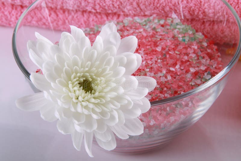 Sea salt and white flower stock photo. Image of therapy - 13635758