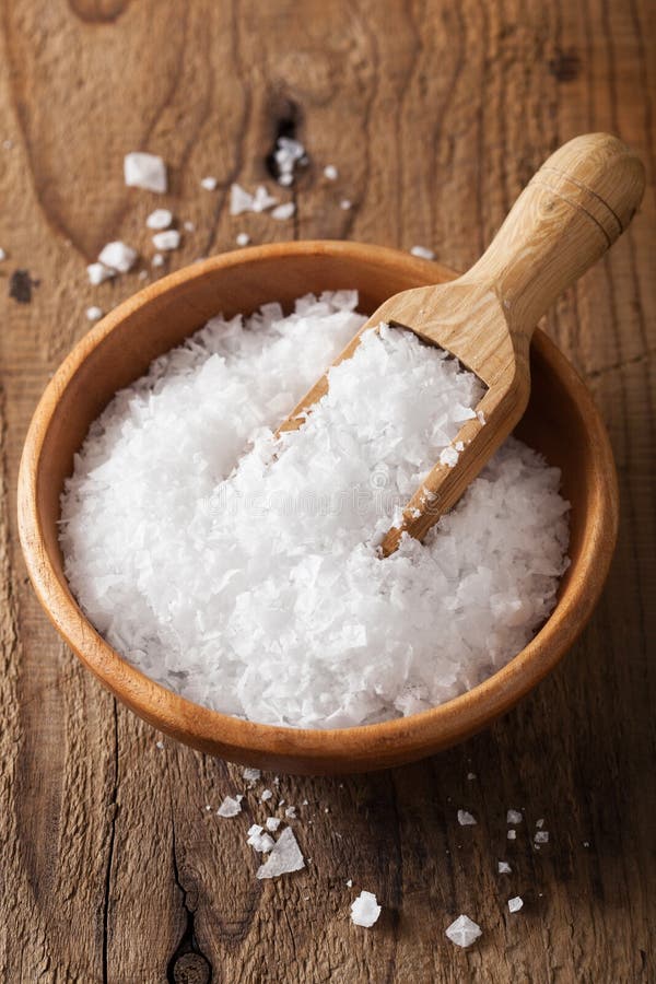 Sea Salt in Wooden Bowl and Scoop Stock Photo - Image of ingredient ...
