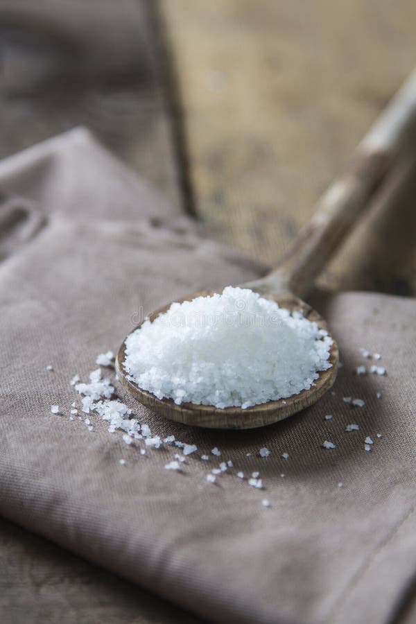 Sea Salt on wooden Spoon stock photo. Image of spice - 34950864