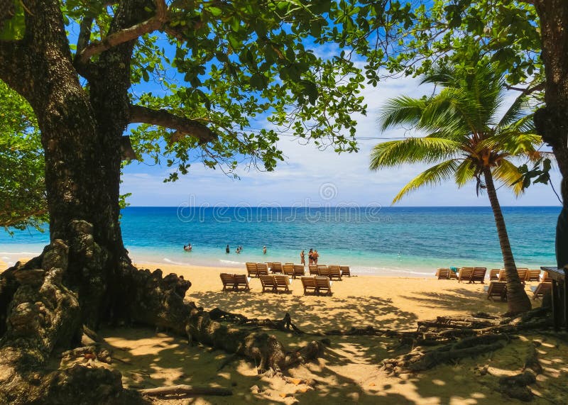 The Sea and Sand at Bamboo Beach in Jamaica Stock Photo - Image of ...