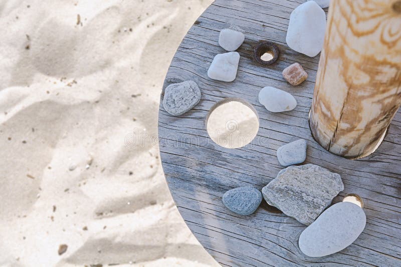 Sea Sand and Pebbels Wooden Table Top View Stock Image - Image of ...