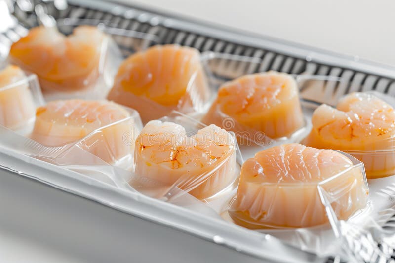 Sea Scallops in Vacuum Packaging on a White Table Stock Illustration ...