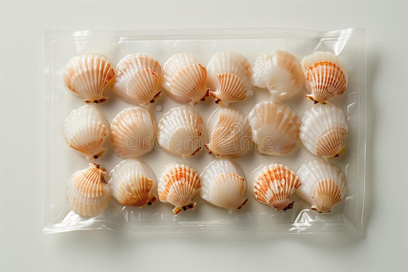 Sea Scallops in Vacuum Packaging on a White Table Stock Illustration ...