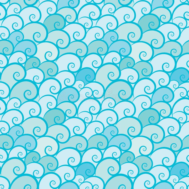 Seamless Pattern Blue Cyan Sea Wave Stock Illustration - Illustration ...