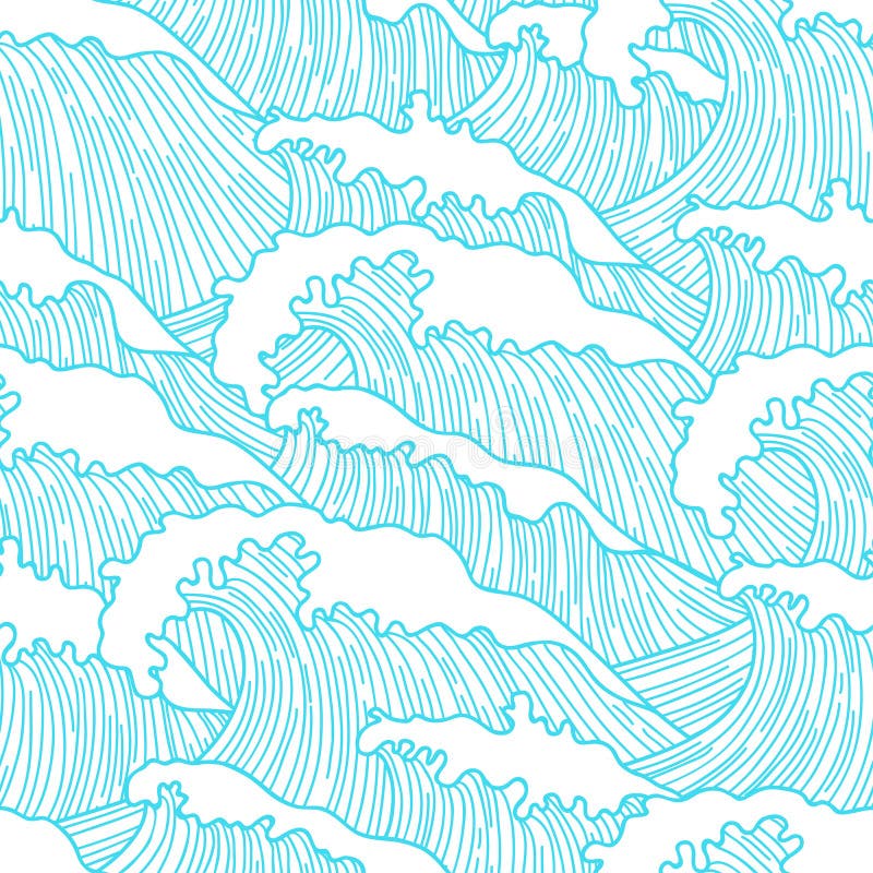 Sea Seamless Pattern with Abstract Hand Drawn Waves. Background for ...