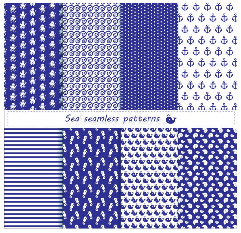 8 sea seamless patterns . stock illustration. Illustration of cloth ...