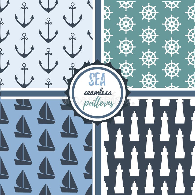 Sea Seamless Patterns Vector Set Stock Vector - Illustration of navy ...