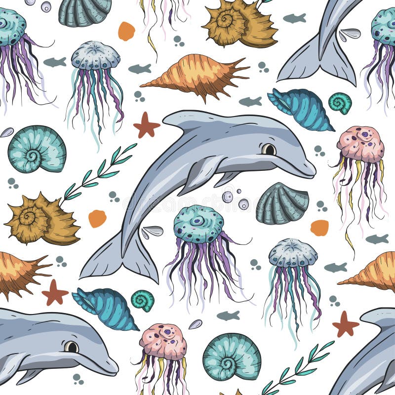 Seamless dolphin pattern stock vector. Illustration of background ...