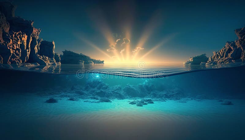 Sea in a Section Underwater. Created with Generative AI Technology ...